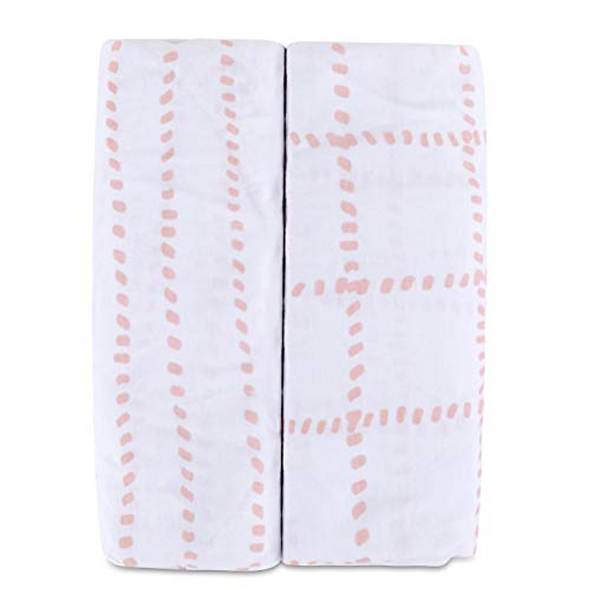 Petit Dreams Bassinet Sheet Jersey Knit Cotton for Baby Girl Flexible Fit for Multiple Size Bassinet Mattresses & Mini Co-Sleepers, Dotted Stripes & Grid Lines, (Pack of 2)