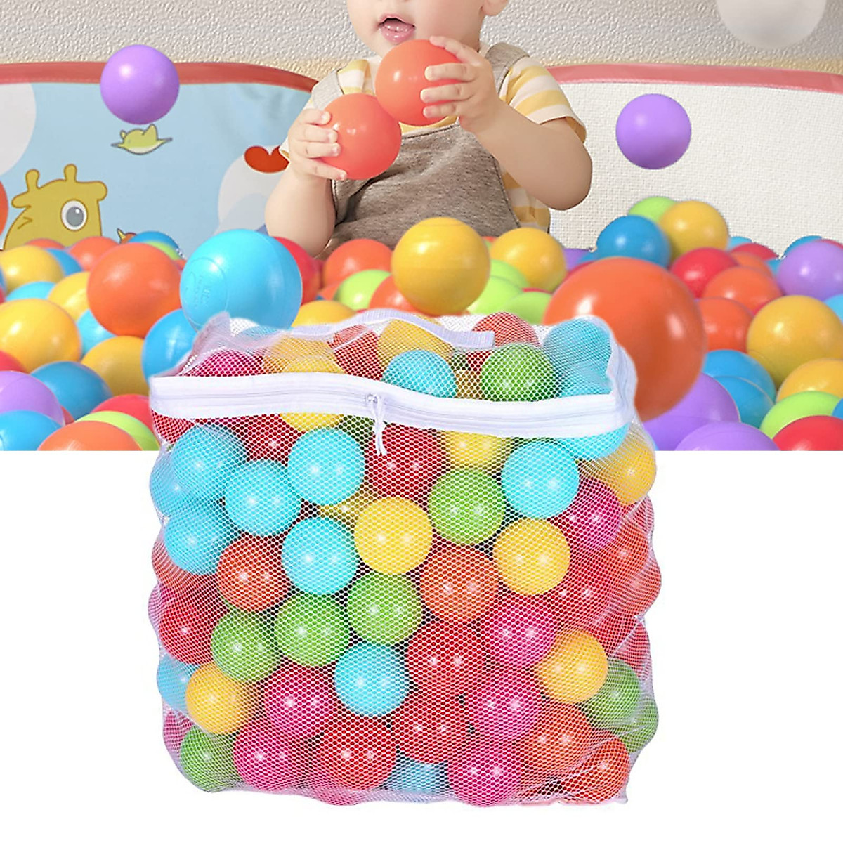 Plastic Ball Pit Balls with Storage Bag, 100Pcs BPA Free Ball Pool Balls for Baby and Toddler, Crush Proof Ball Pit Play Tent Ocean Balls Play Pit Balls for Ball Pit, Kiddie Pool, Bounce House Multic