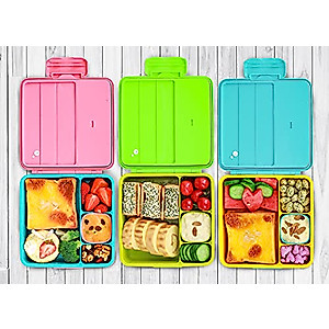 MINCOCO Kids Bento Lunch Box - Lunch Container with Sauce Jar, Spoon&Fork 4-Compartment, On-the-Go Meal and Snack Packing - Leak Proof, Durable, Microwave Safe (Sky Blue)