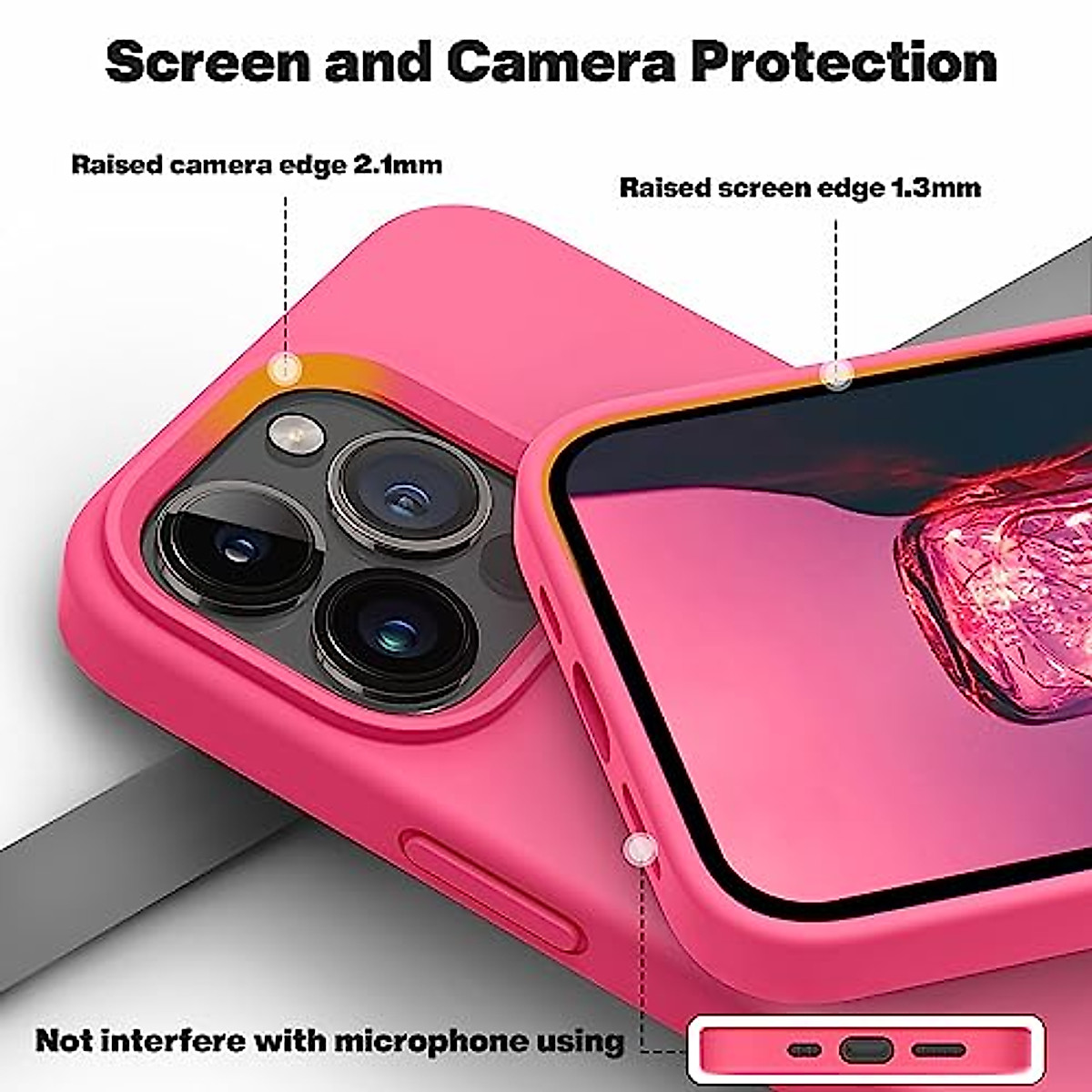 OTOFLY Compatible with iPhone 13 Pro Case,Liquid Silicone Slim Protective Shockproof Phone Case Cover with Anti-Scratch Microfiber Lining, 6.1 inch (hot Pink)