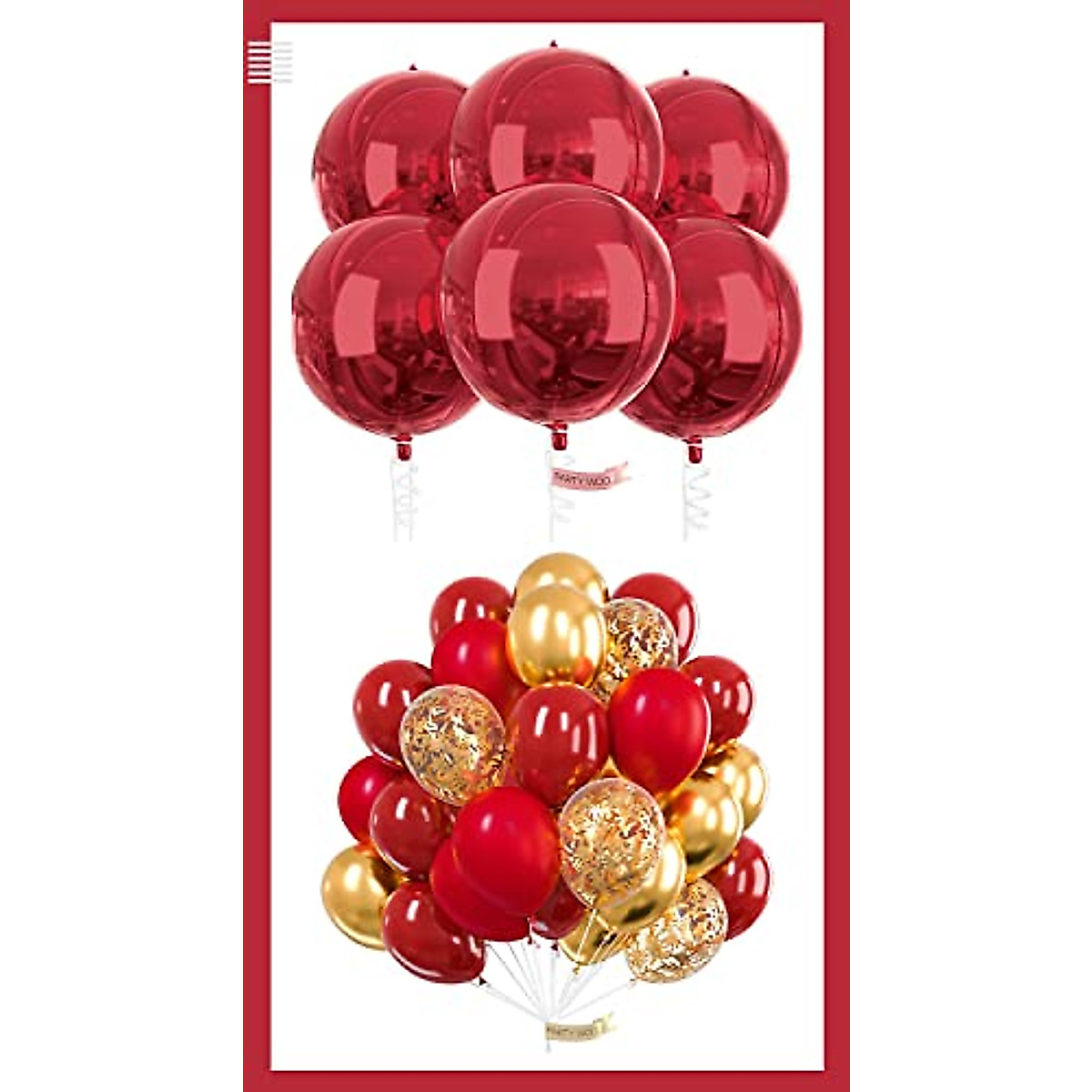 PartyWoo Red and Gold Balloons 50 pcs and Ruby Red Foil Balloons 6 pcs