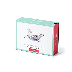 L'apostrophe Marine Life - Blank Note Cards with Envelopes - Blue Whale - Turtle - Narwhal - Penguin - Assorted Set of 16 Animal Greeting Cards for All Occasions - 4.75" x 3.5"