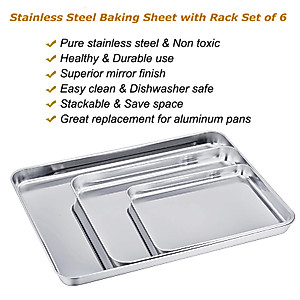 TeamFar Baking Sheet and Cooling Rack Set (3 Pans + 3 Racks), Stainless Steel Cookie Sheet with Roasting Racks for Cooking/Cooling, Healthy & Dishwasher Safe, Sturdy & Long Lasting