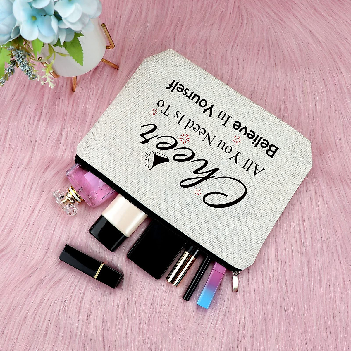 Cheer Gift for Women Makeup Bag Inspirational Gift for Teen Girls Cheer Team Gift Cheerleading Coach Gift Graduation Gift for Cheerleader Birthday Christmas Thanksgiving Gift Cosmetic Travel Pouch