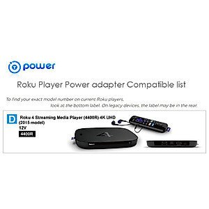 T-Power Charger for Roku 4 Streaming Media Player 4400R 4400X 4K UHD Power Supply AC DC Adapter