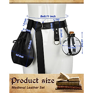 Dunzy 4 Pcs Renaissance Costume Accessories Medieval Belt Skirt Hikes Viking Leather Belt Potion Bottles(Black)