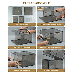 EOENVIVS Shoe Storage Boxes Large Shoe Boxes Fit Size 13, 6 Pack Clear Plastic Shoe Organizer with Stackable Design and Magnetic Door, Space Saving Shoe Containers for Boots and Sneakers, Grey