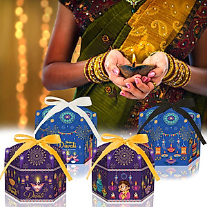 KYMY Diwali Treat Boxes, 12pcs Happy Diwali Goodie Candy Gift Boxes for Snack Sugar Chocolate, India Festival of Lights Gift Boxes, India Festival Party Favor for Diwali Decorations