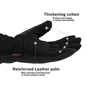 OZERO Winter Gloves Deerskin Leather Thermal Ski Glove Insulated Fleece for Snow Skiing Driving Cycling Hiking Runing Hand Warmer in Cold Weather for Men and Women Large Black