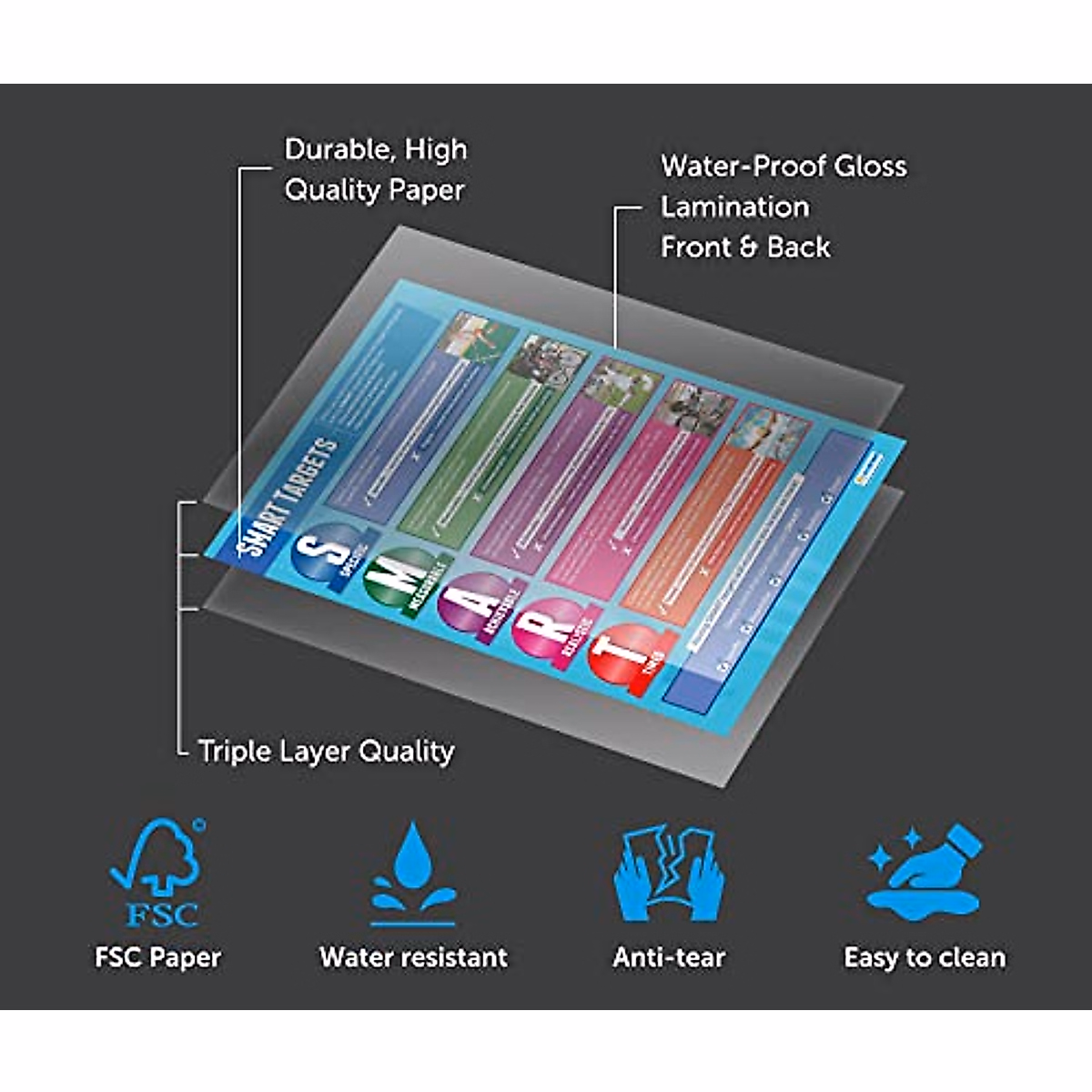 Daydream Education SMART Targets | PE Posters | Laminated Gloss Paper measuring 33” x 23.5” | Physical Education Charts for the Classroom | Education Charts