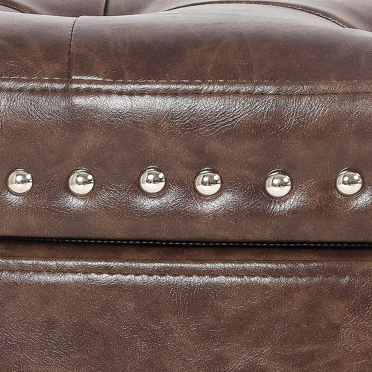 Homebeez 43.5" Half Moon Storage Ottoman Bench, Lift Top Faux Leather Storage Ottoman Bench for Bedroom Living Room (Light Brown)