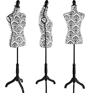 HAORUI Mannequin Torso Female Dress Form Pinnable Mannequin Body for Display with Height Adjustable Sturdy Tripod Stand , Black Flower