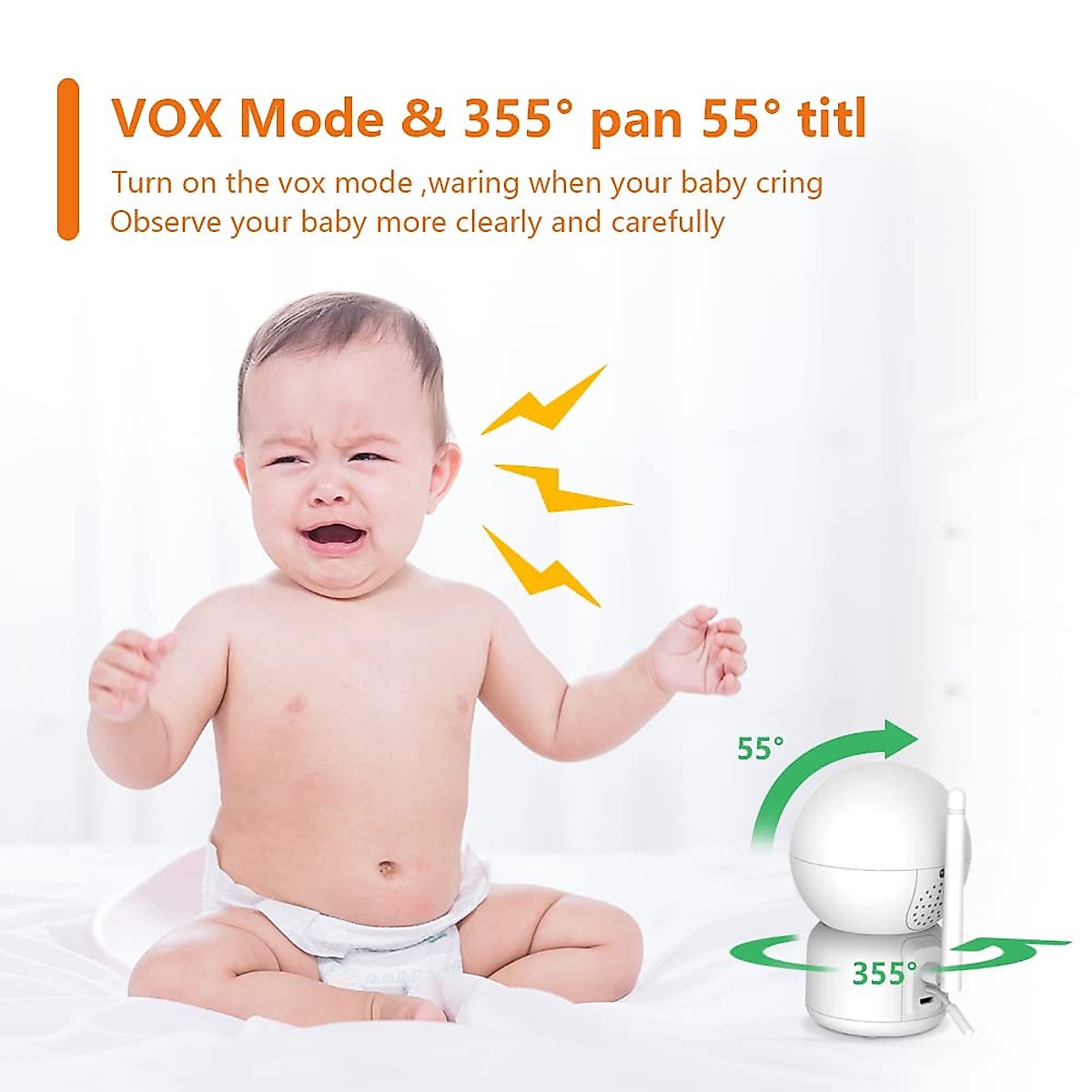 Vodeson 360 Camera Video Baby Monitor 5 ''display 1080P,Smart Vox Mode Wireless Baby Monitor with Camera and Audio,2-way Talk,night Vision, Infant Monitor No Need Wifi for Long Range Indoor Camera.