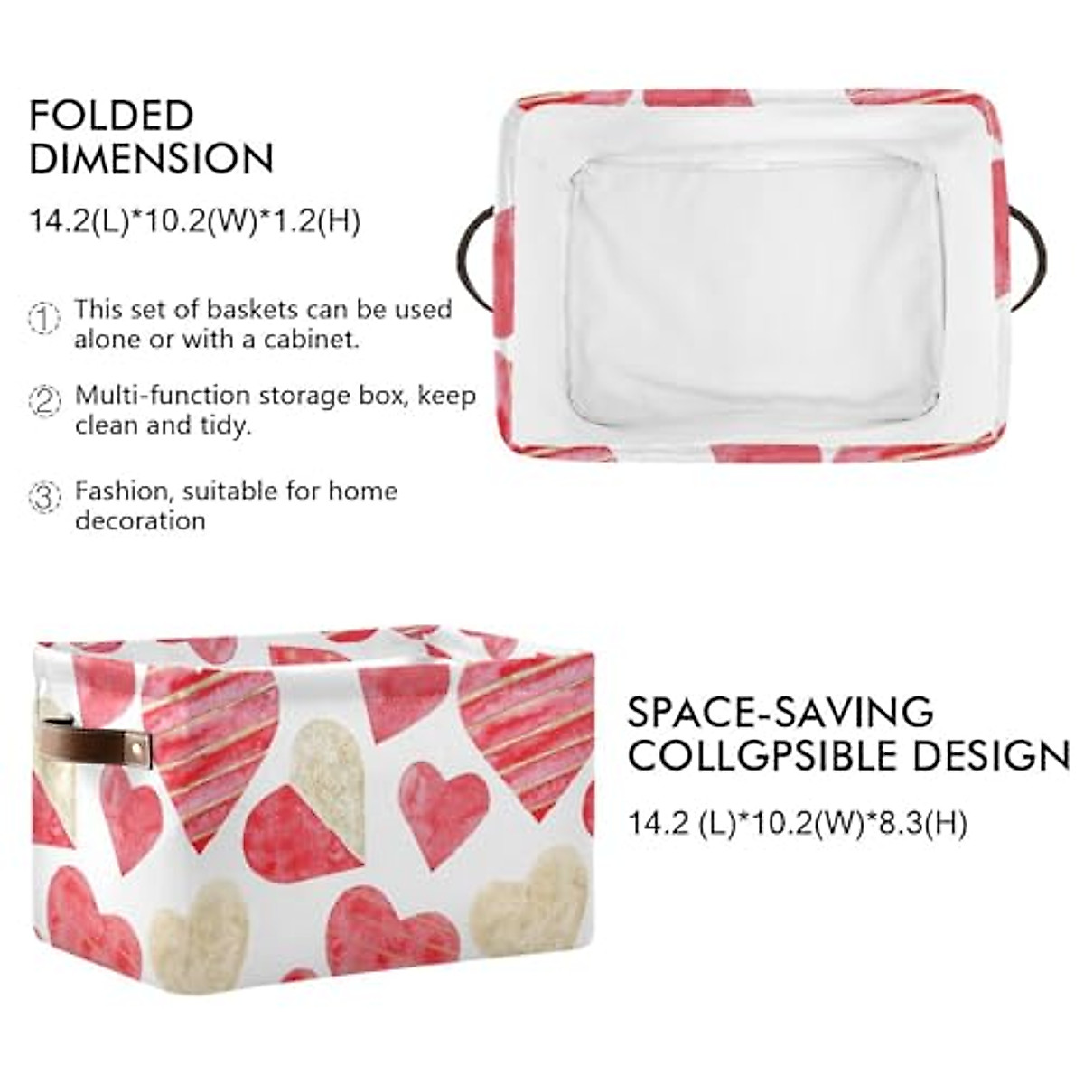 Valentines Day Love Hearts Storage Basket Bins Foldable Decorative Storage Box Laundry Hamper Baskte Storage for Playroom Living Bed Room Office Clothes Nursery,1 pcs