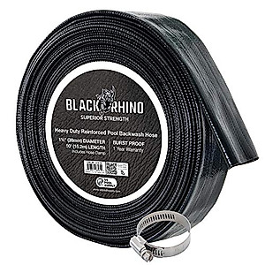 U.S. Pool Supply Black Rhino 1-1/2" x 50' Pool Backwash Hose with Hose Clamp - Extra Heavy Duty Superior Strength, Thick 1.2mm (47mils) - Weather Burst Resistant - Drain Clean Swimming Pools & Filters
