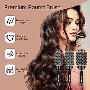 Elfirly Round Brush for Blow Drying, Ionic Tech Thermal Ceramic Round Hair Brush for Blow Out, Barrel Brush with Boar Bristles for Hair Curling, Styling (3 Pack - Barrel 1.3 inch, 1.7 inch, 2.1 inch)