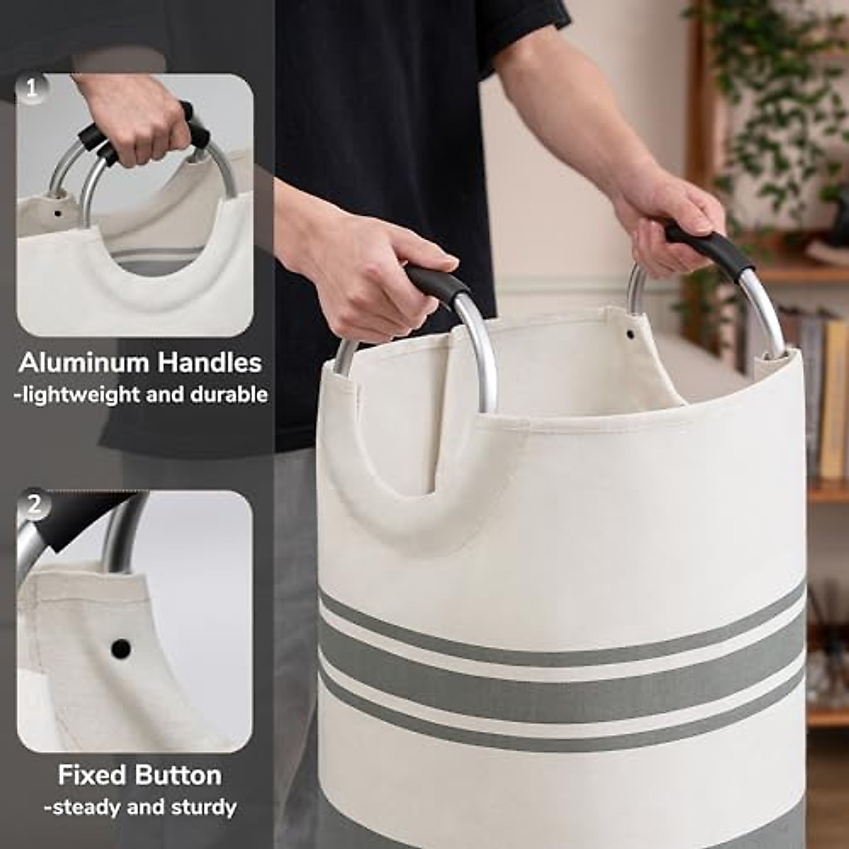 CHICVITA Large Laundry Basket Dirty Clothes Hamper, Collapsible Laundry Baskets for College Dorm, Foldable Dirty Clothes Basket, Canvas Laundry Bag with Handles, 1 Pack, 80L, Grey