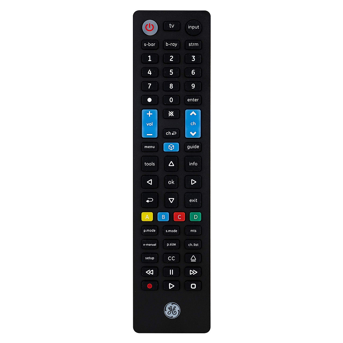 GE Samsung Replacement Remote, Universal Remote Control Compatible for Roku, Apple TV, Smart TV, Soundbar, Streaming Player, Blu Ray, DVD, DVR, 4 Device, Black, 44235