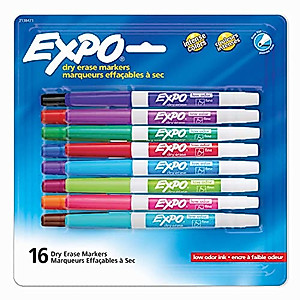 Expo Low-Odor Dry Erase Fine Tip Markers, Assorted Colors, 16 Count