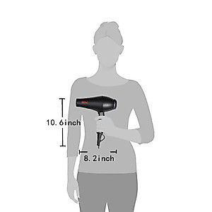 MHU Professional Salon Grade 1875w Low Noise Ionic Ceramic Ac Infrared Heat Hair Dryer Plus One Concentrator and One Diffuser Black Color