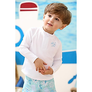 BesserBay Unisex Baby UV Raglan Long Sleeve White Beach Rash Guard Shirt Front Half Zip UPF 50+ Swimwear Sun Top 12-18 Months