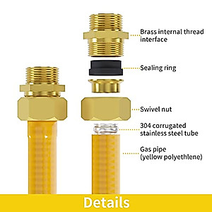 100FT 1/2 '' Flexible Gas Line,CSST Corrugated Stainless Steel Tubing,Natural Gas Line Pipe Propane Conversion Kit Grill Hose with 2 Male Adapter Fittings