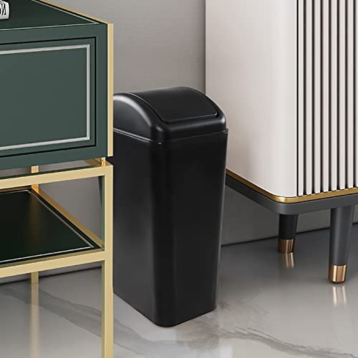 Rinboat Black 3.5 Gallon Swing Top Garbage Can, Plastic Swing Lid Trash Can