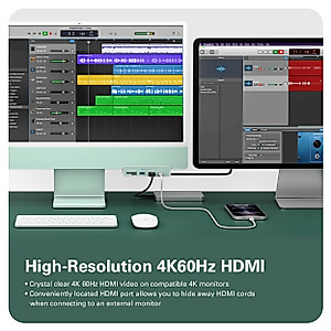 HyperDrive iMac USB Hub Adapter, 6in1 iMac Accessories: HDMI 4K60Hz, USB-C 10Gbps, 2 USB-A 10Gbps, SD UHS-I, MicroSD UHS-I for iMac 2021 24 inch