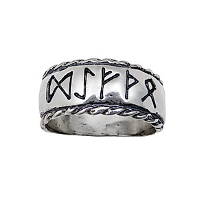 Sterling Silver Unisex Runescript Band Ring to Increase Finance Size 10