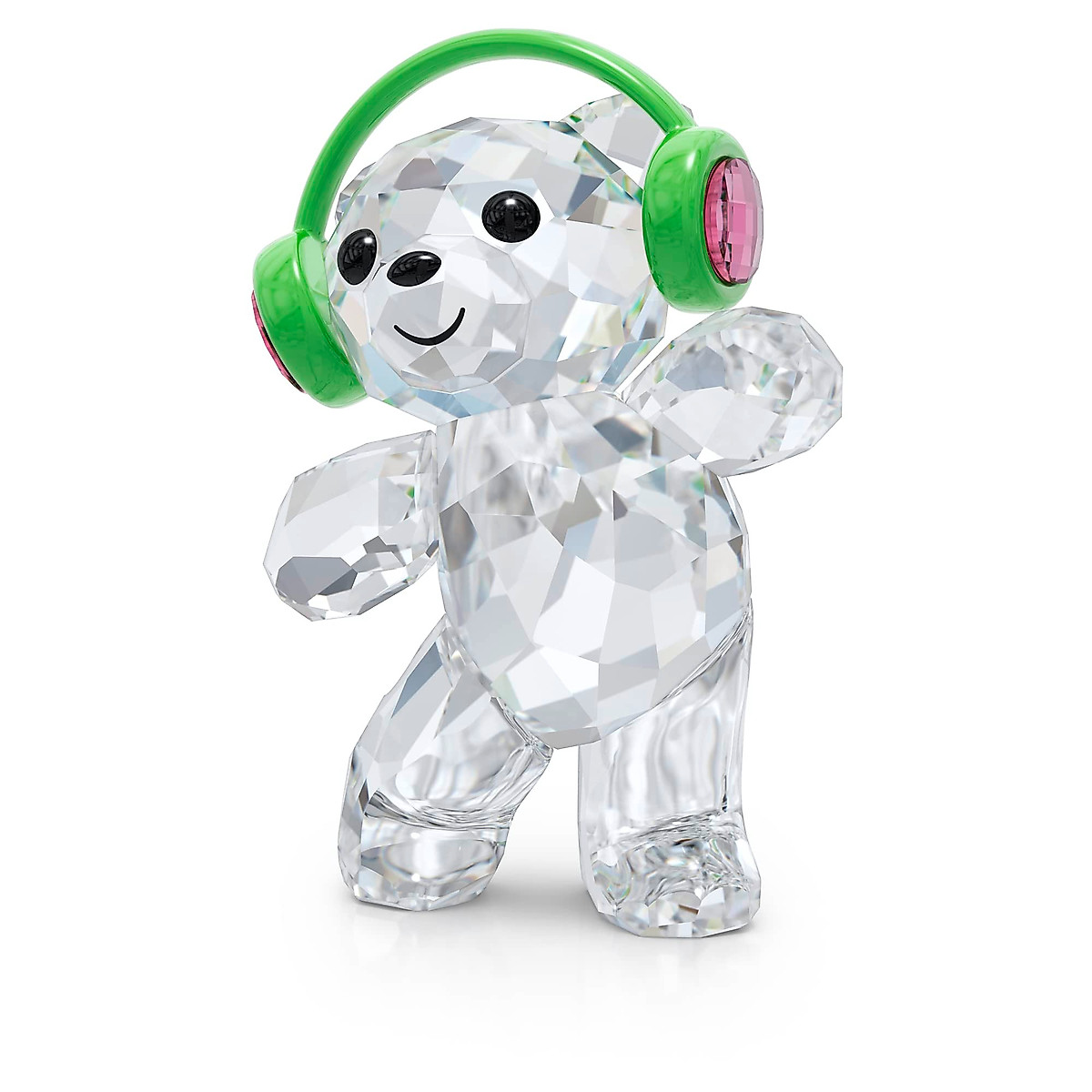 Swarovski Kris Bear Just Dance Figurine, Pink and Clear Crystals with Green Metal Accents, Part of The Kris Bear Collection