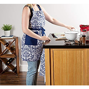 DII Chef Style Cotton Apron Adjustable Straps and Large Pocket, Nautical Blue