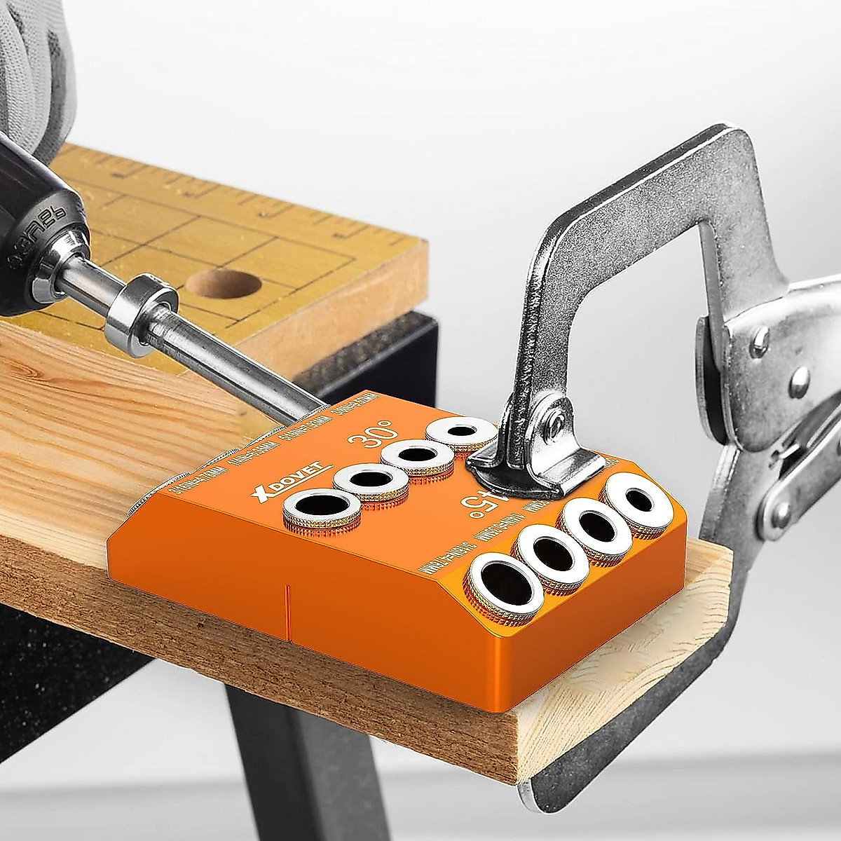 XDOVET 30 45 90 Degree Angle 4 Sizes Drill Jig for Angled Holes/Straight Holes, Drill Guide for Cable Railing Lag Screw Wood Post, Durable Aluminum Alloy Drilling Jig for Deck Stair Handrail