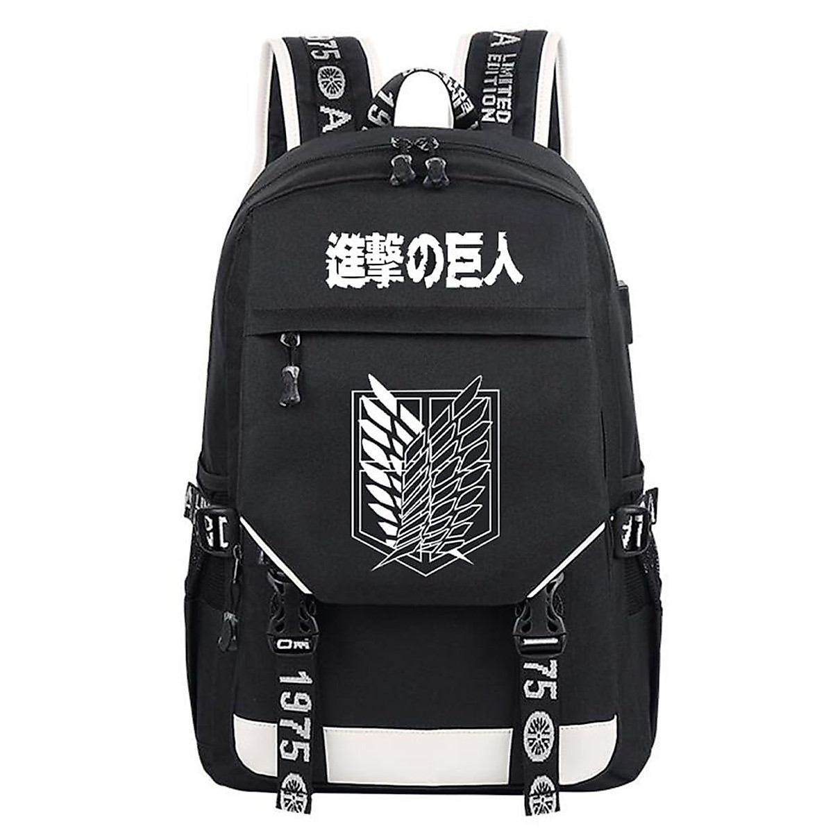 WANHONGYUE Attack on Titan Anime Luminous Laptop Backpack Rucksack Travel Sports Casual Daypack with USB Charging Port Black / 14