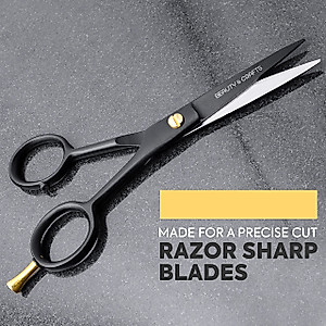 Beauty & Crafts- 5'' German Beard Mustache Scissor- 2 Mustache Combs For Facial Hair with Beautiful Pouch - Beard Trimming Scissors Use For Grooming, Cutting, And Styling Of Mustache (Black)