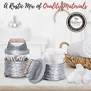 Autumn Alley Galvanized Bathroom Apothecary Jars Set, Farmhouse Bathroom Jars Qtip Holder Glass Dispenser- Rustic Vanity Organizer with Lids for Cotton Balls, Swabs, Rounds, Bath Salts 2-Glass Jars