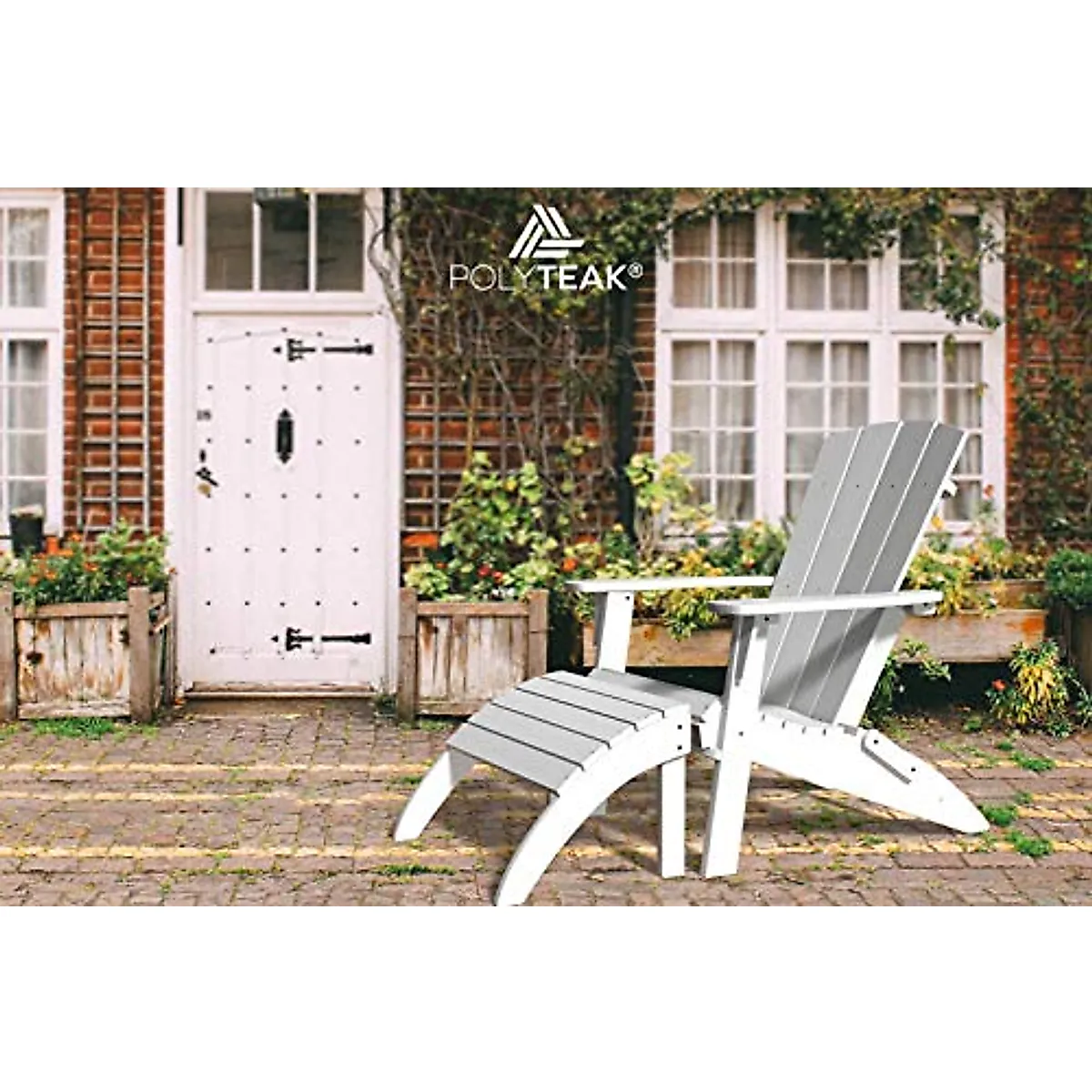 PolyTEAK Outdoor Ottoman, Real Wood Look, All-Weather Outdoor Patio Foot Stool, Outdoor Firepit Foot Rest for Adirondack Chairs (White)