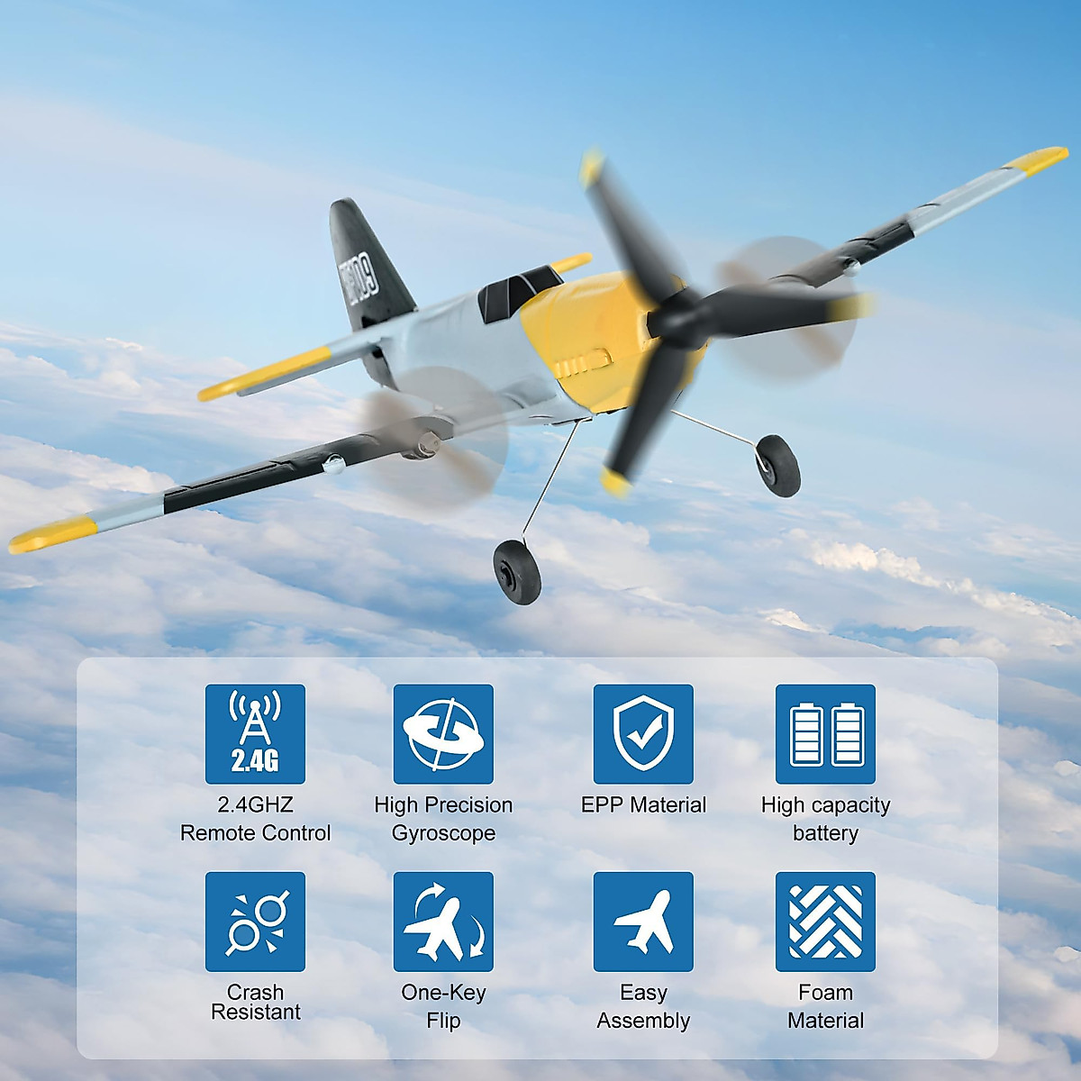 OMNANGO RC Plane 3 Channel BF-109 Airplane,2.4GHz 6-axis Gyro Stabilizer RTF Glider Aircraft Plane or Beginners Adults Kids with Xpilot Stabilization System Fighter