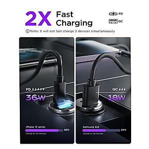 LISEN 54W USB C Car Charger Adapter [Mini & Metal] Cigarette Lighter USB Charger Fast Charging [PD QC 3.0] USBC Car Phone Charger for iPhone 15 Pro Max Plus 14 Samsung Galaxy S24 iPad Pro
