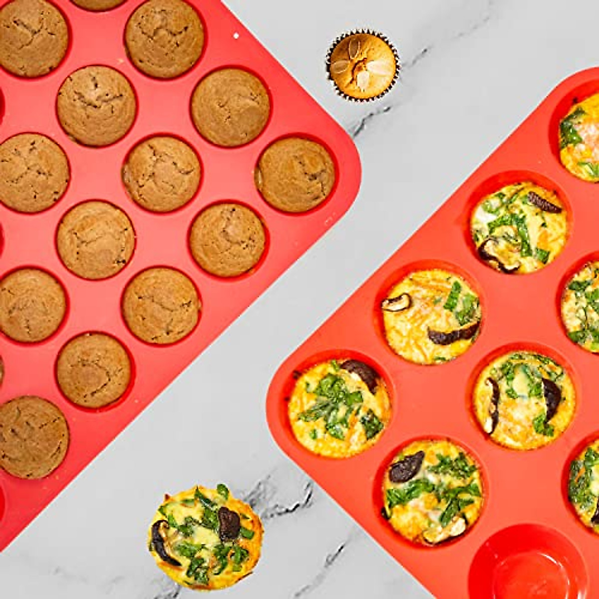 Anxbbo Silicone Muffin Pan Set - Mini 24 Cups and Regular 12 Cups Muffin Tin, Non-Stick Bakeware Silicone Molds for Muffins, Cupcakes, Bread, Tart and Desserts