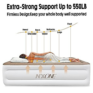 NXONE Air Mattress,Inflatable Single Airbed Luxury Double High Self Inflation Deflation Twin Air Mattress with Electric Built-in Pump, Blow Up Guest Bed for Home Portable Camping Travel,550lb