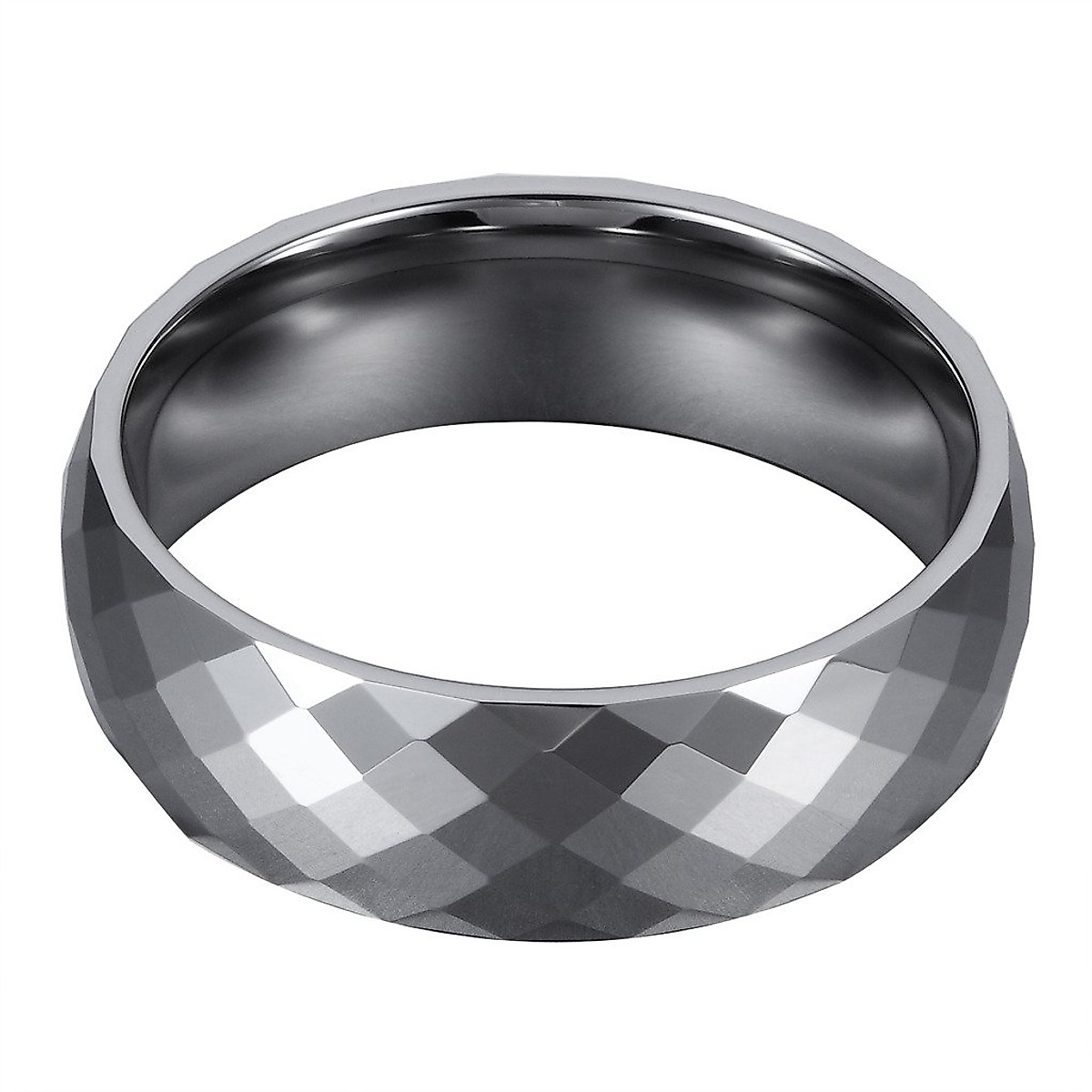 L-Ring 8MM Tungsten Comfort Fit Wedding Band Ring Multi Faceted High Polish Dome Ring, Size 6-14(9)