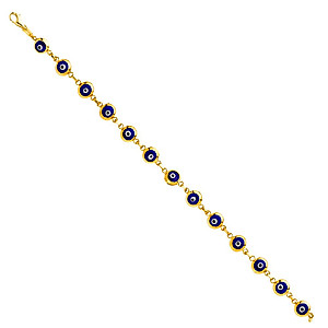 14k REAL Yellow Gold Blue Evil Eye Bracelet - 7.5"