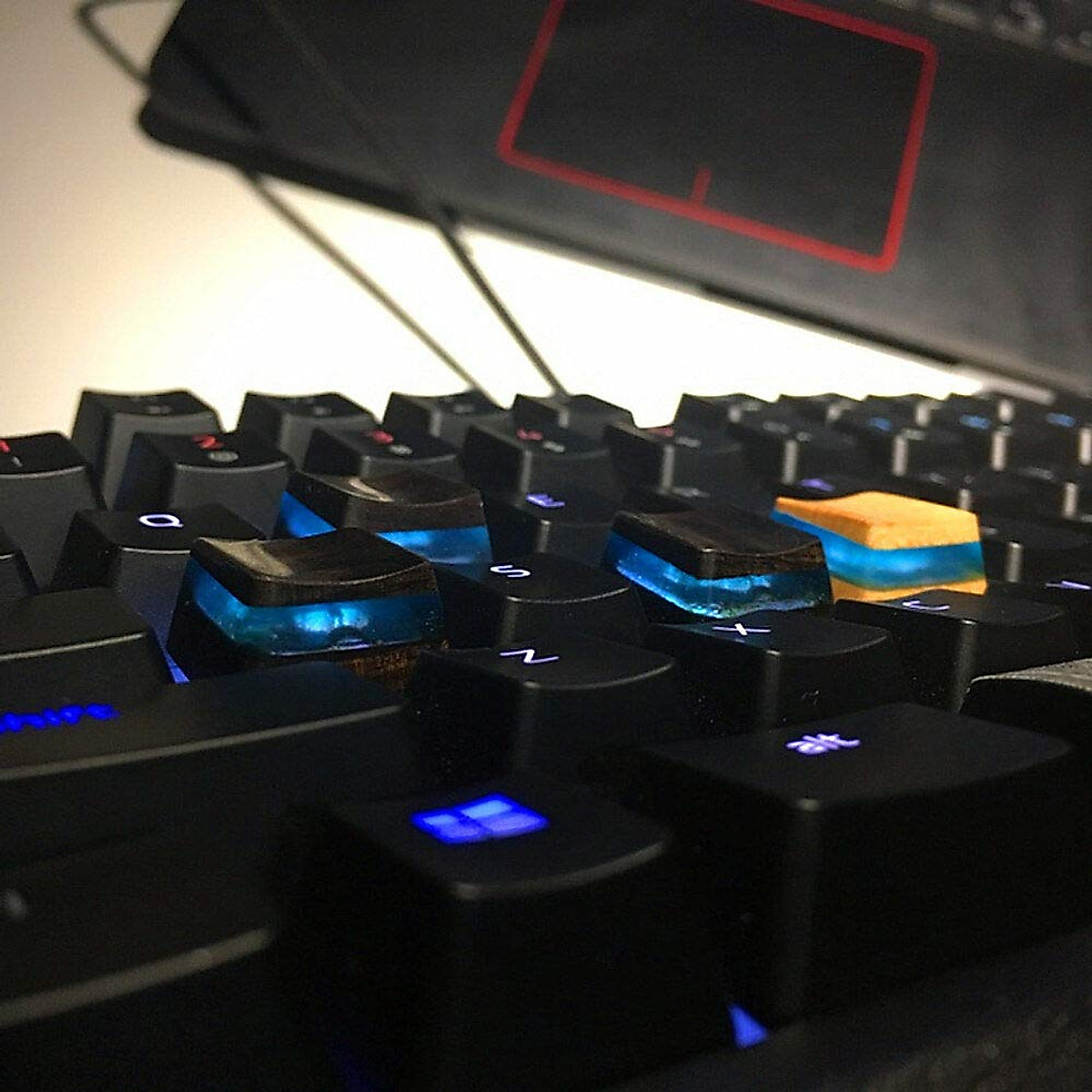Handmade R4/ECS Keycap Resin Solid Wood Shine Through Backlit Key Cap OEM Profile for Cherry MX Mechanical Keyboard Gaming Replacement (Ebony)