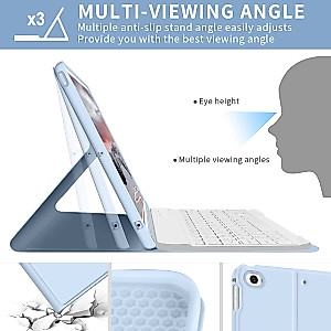 kenke Keyboard Case for iPad 6th Generation (2018)/iPad 5th Gen (2017) & iPad Air 2nd Gen/iPad Air 1st Gen with Pencil Holder, Detachable Wireless Bluetooth Keyboard Case for iPad 9.7 Inch, Sky Blue