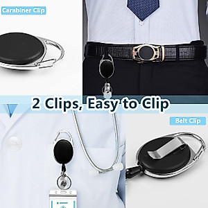 20 Pack Retractable Badge Holder with Carabiner Reel Clip, Bulk ID Card Key Holder with Ring, Heavy Duty Black Key Chain Extender for Office Work Employee