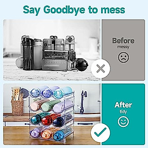 Sbosbo Water Bottle Organizer, Stackable Bottle Storage Rack, 4 Pack Water Bottle Holder for Kitchen Fridge Cabinet Organization and Storage, Plastic Wine Rack/Drink Bottle Holder