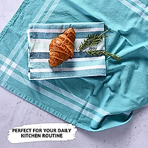 Folkulture 100% Cotton Kitchen Towels with Hanging loop, Dish Towels for Kitchen Décor, Kitchen Hand Towels or Absorbent Kitchen Towels, Farmhouse Kitchen Towels, 20 x 28 inches, Set of 4, (Aqua Blue)