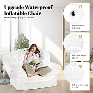 Inflatable Chair, Transparent Inflatable Couch Sofa Adult, 43.3'' x 33.5'' x 29.5'' Outdoor & Indoor Blow Up Couch for Bedroom, Balcony, Pool, Lawn, Travel, Maximum Load 250LB (Transparent)