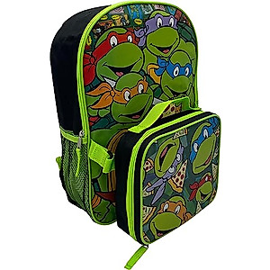 Fast Forward Kid's Licensed 15" Backpack With Lunch Box Combo Set (Ninja Turtles)