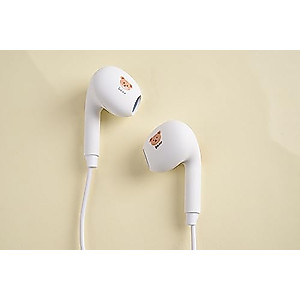 QearFun Bear Earbuds for Kids, Kawakii Wired Earbud & in-Ear Headphones Gift for School Girls and Boys with Microphone and Lovely Earphones Storage Bag（White）